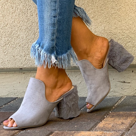 Nordstrom | Shoes | Ash Grey Fur Chunky Heel Peep Toe Loafer Mule ...